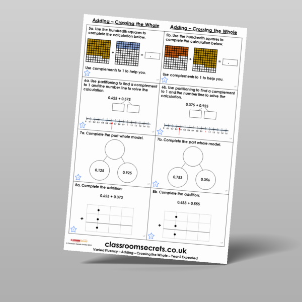 Year 5 Adding Decimals Crossing The Whole Varied Fluency Resource ...