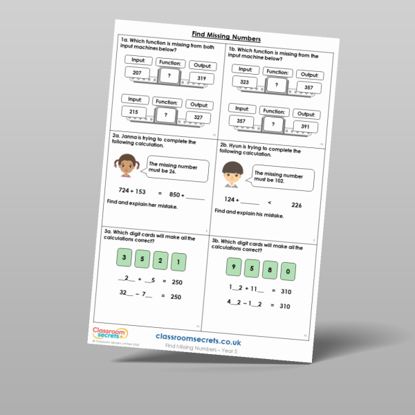 Year 5 Find Missing Numbers Reasoning And Problem Solving Resource | Classroom Secrets