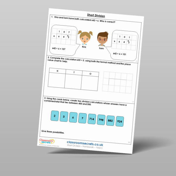Year 5 Short Division Homework Resource | Classroom Secrets