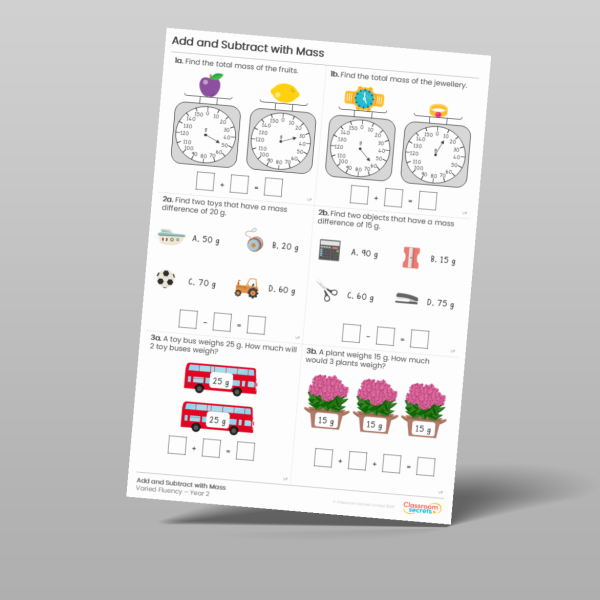 Year 2 Add And Subtract With Mass Varied Fluency Resource | Classroom ...