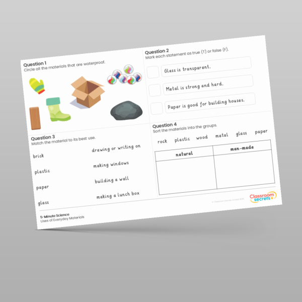 Year 2 Uses Of Everyday Materials 5 Minute Science Resource | Classroom ...