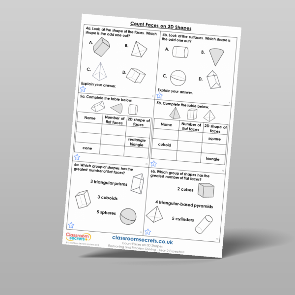 Year 2 Count Faces On 3d Shapes Reasoning And Problem Solving Resource ...