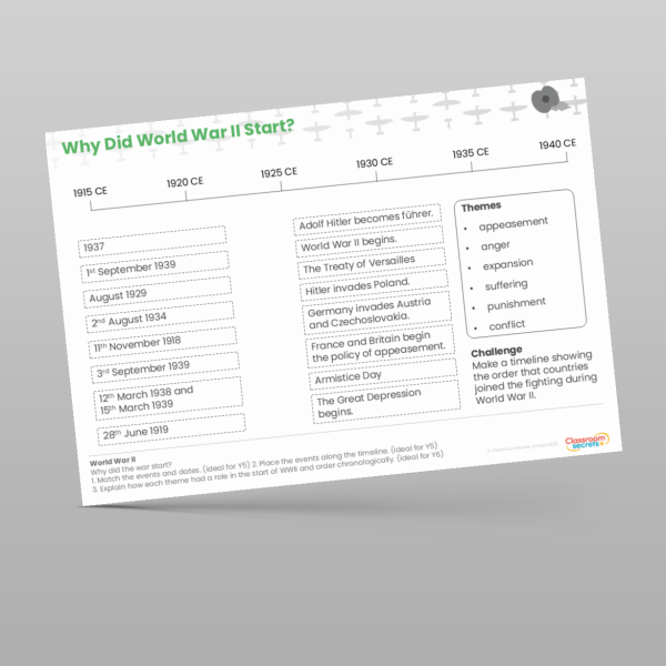 UKS2 Why Did The War Start Worksheet Resource | Classroom Secrets