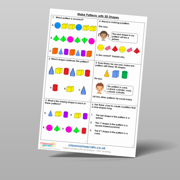 Year 2 Make Patterns With 3d Shapes Prior Learning Resource | Classroom ...