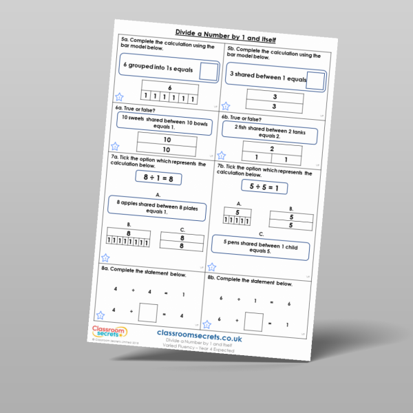Year 4 Divide A Number By 1 And Itself Varied Fluency Resource ...