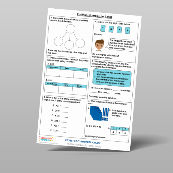 Year 3 Partition Numbers To 1 000 Mixed Activity Resource | Classroom ...