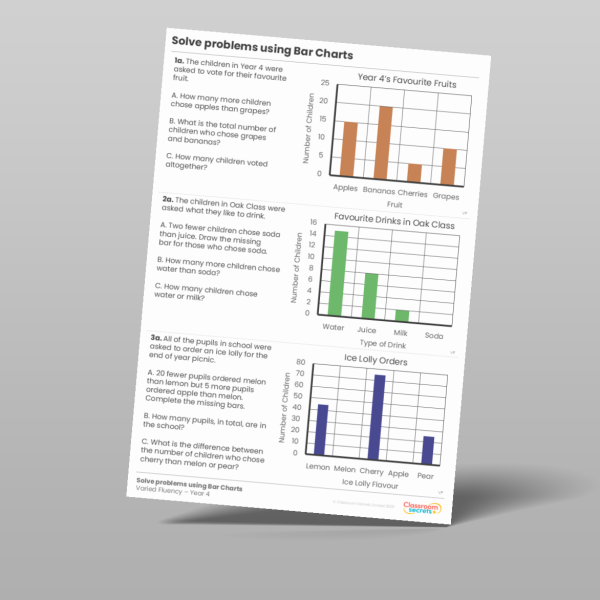 Year 4 Solve Problems Using Bar Charts Varied Fluency Resource ...