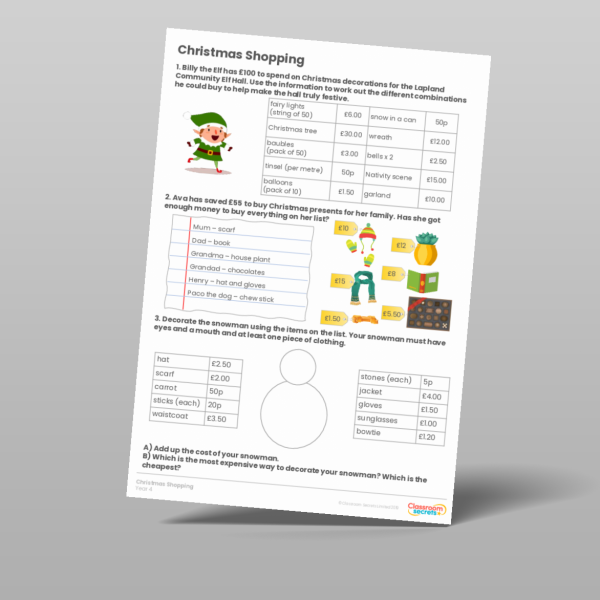 Year 4 Christmas Shopping Resource | Classroom Secrets