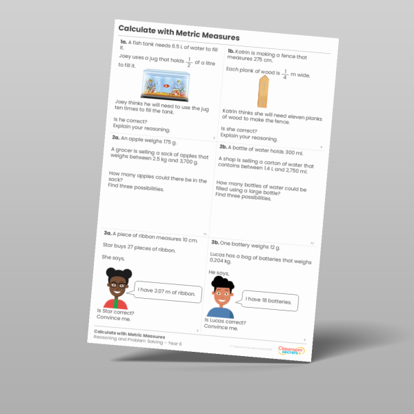 Year 6 Calculate With Metric Measures Reasoning And Problem Solving 2 ...