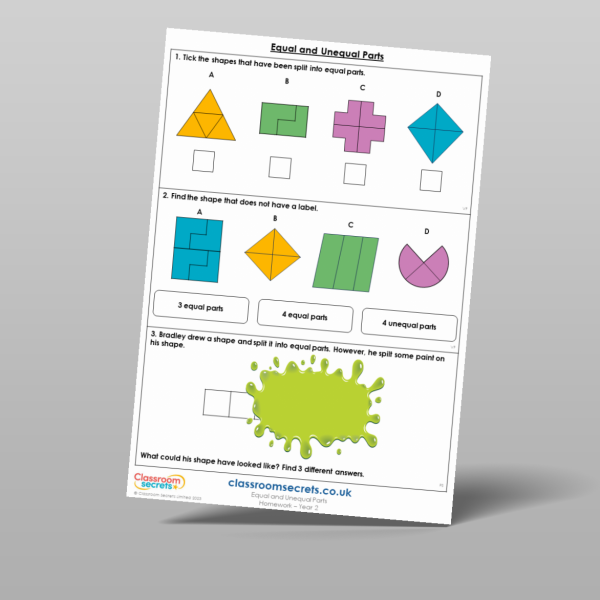 Equal And Unequal Parts Worksheets کاربرگ Learning About Equal