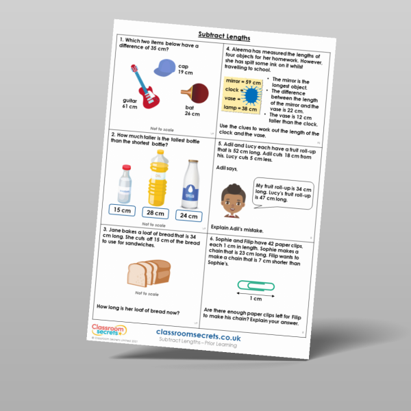 Year 3 Subtract Lengths Prior Learning Resource | Classroom Secrets