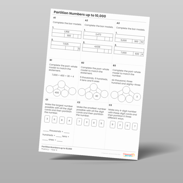 Year 4 Partition Numbers Up To 10 000 Fluency Matrix Resource ...