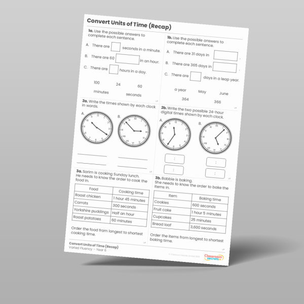 Year 6 Convert Units Of Time Recap Varied Fluency Resource | Classroom ...