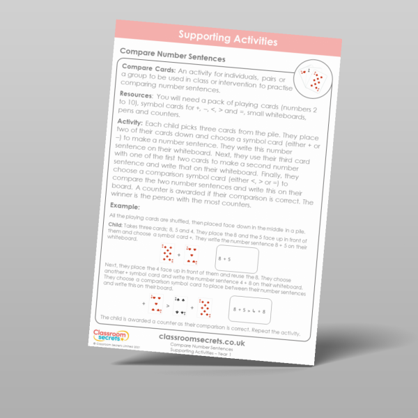 Year 1 Compare Number Sentences Supporting Activity Resource ...