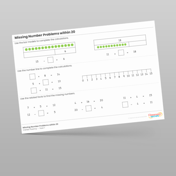 Year 1 Missing Number Problems Within 20 Varied Fluency Resource ... Year 1 Missing Number Problems Within 20 Varied Fluency Resource ...