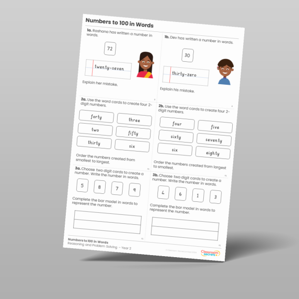 Year 2 Numbers To 100 In Words Reasoning And Problem Solving Resource ...