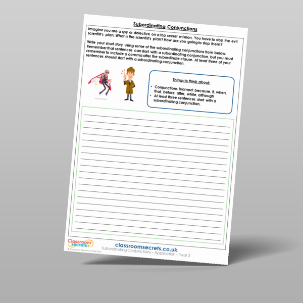 Year 3 Subordinating Conjunctions Application Resource Classroom Secrets