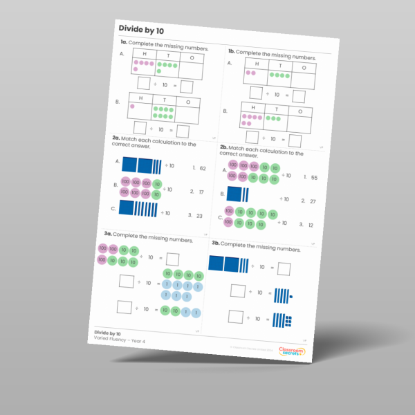 Divide by 10 Varied Fluency Resource | Classroom Secrets