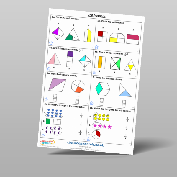 Year 2 Unit Fractions Varied Fluency Resource | Classroom Secrets