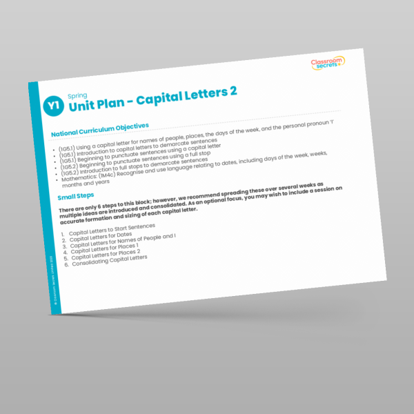 Year 1 Punctuation Capital Letters 2 Guidance Resource | Classroom Secrets