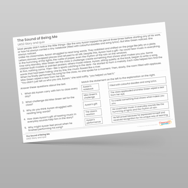 UKS2 The Sound Of Being Me Reading Activity Resource | Classroom Secrets