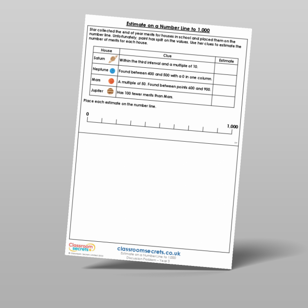 Year 3 Estimate On A Number Line To 1 000 Discussion Problem Resource ...