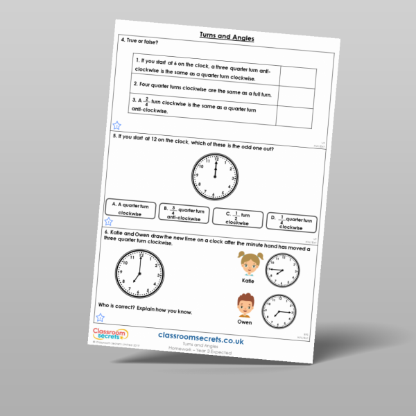 Year 3 Turns And Angles Homework Resource | Classroom Secrets