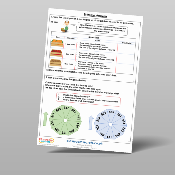 Year 3 Estimate Answers Discussion Problem Resource | Classroom Secrets