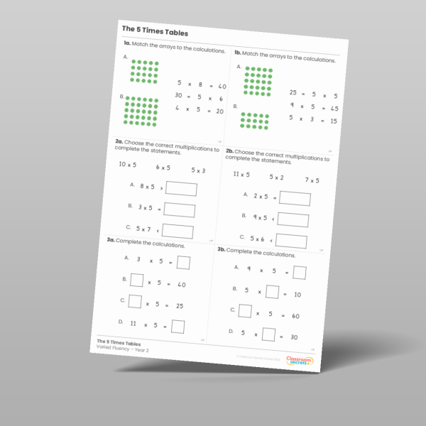 Year 2 The 5 Times Table Varied Fluency 2 Resource | Classroom Secrets
