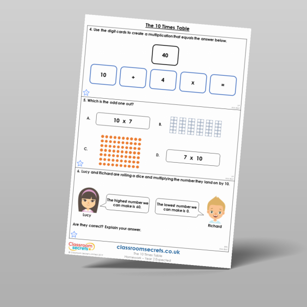 Year 2 The 10 Times Table Homework Resource | Classroom Secrets
