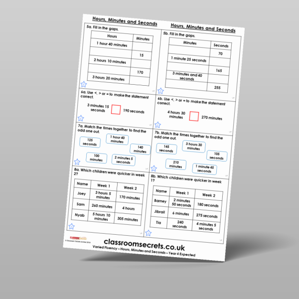 Year 4 Hours Minutes And Seconds Varied Fluency Resource | Classroom ...
