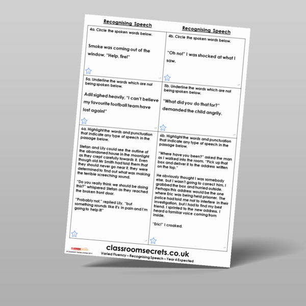 Year 4 Recognising Speech Varied Fluency Resource Classroom Secrets