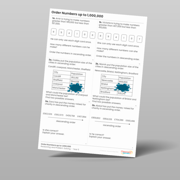 Order Numbers up to 1,000,000 Reasoning and Problem Solving Resource ...