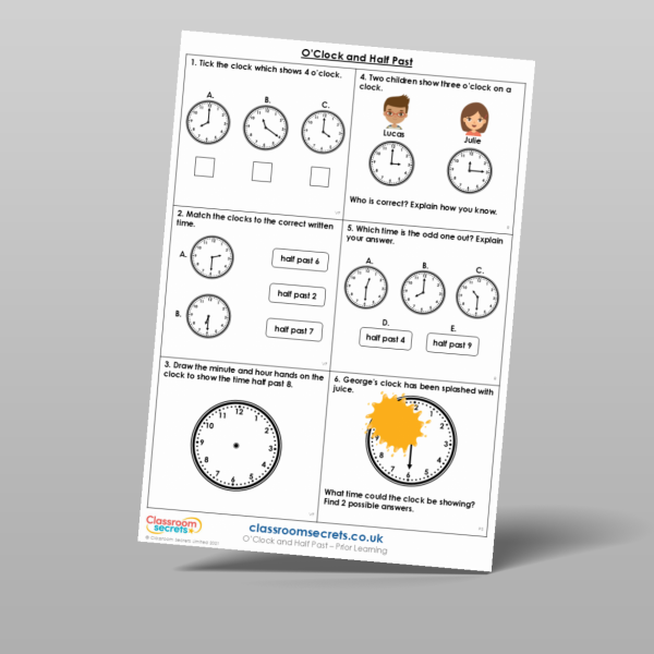 Year 2 O Clock And Half Past Prior Learning Resource | Classroom Secrets