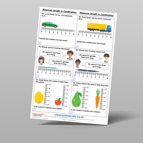 Year 1 Measure Length In Centimetres Reasoning And Problem Solving ...