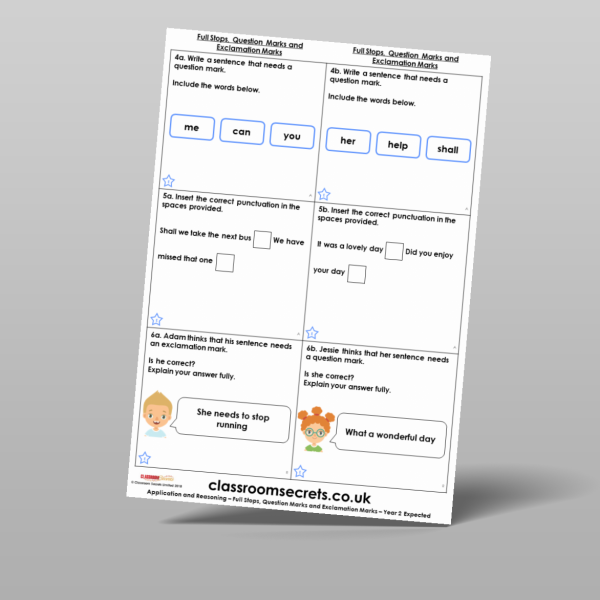 Year 2 Full Stops Question Marks And Exclamation Marks Application And ...