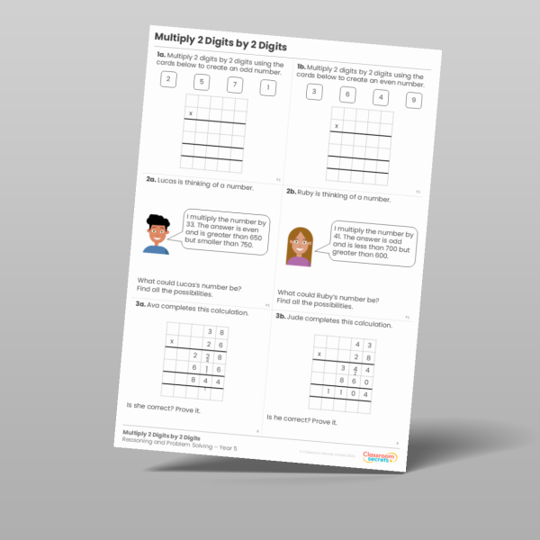 Year 5 Multiply 2 Digits By 2 Digits Reasoning And Problem Solving Resource | Classroom Secrets