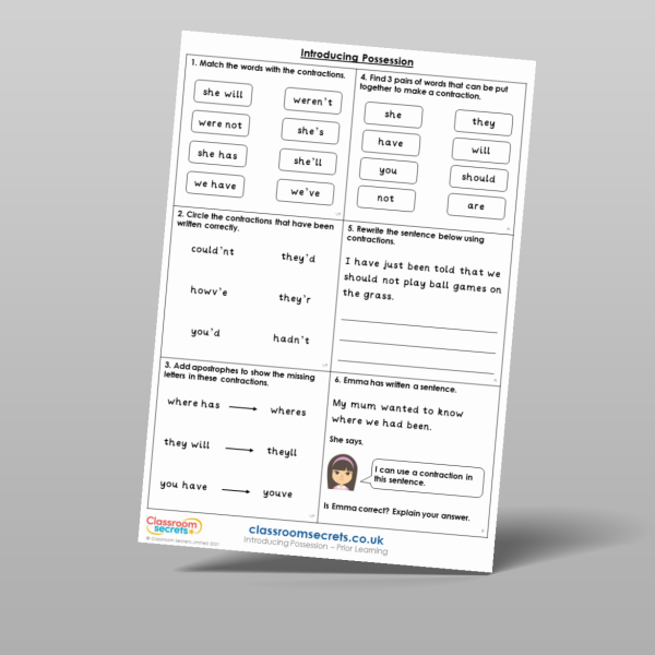 Year 2 Introducing Possession Prior Learning Resource | Classroom Secrets