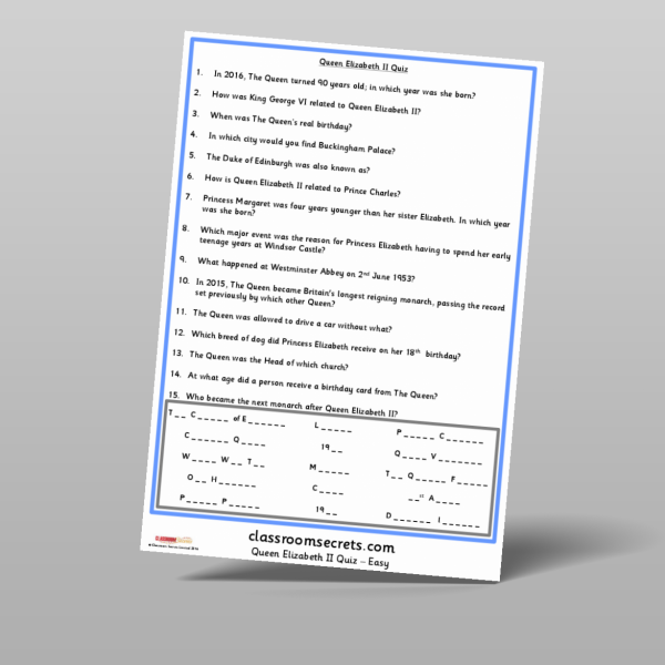 KS2 Queen Elizabeth Ii Quiz Resource | Classroom Secrets