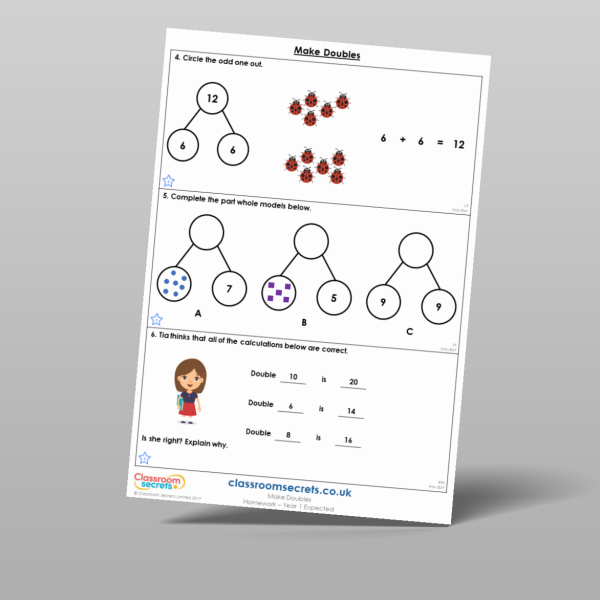 Year 1 Make Doubles Homework Resource | Classroom Secrets