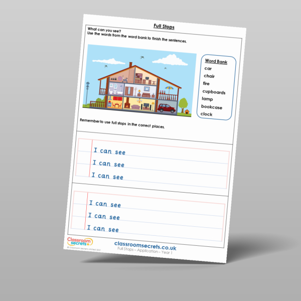 Year 1 Full Stops Application Resource | Classroom Secrets
