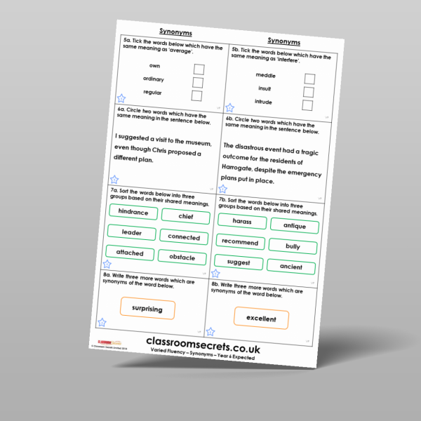 Year 6 Synonyms Varied Fluency Resource | Classroom Secrets