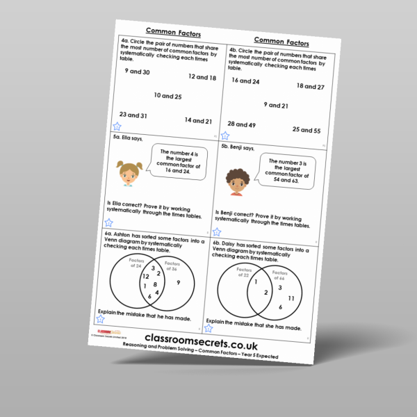 Year 5 Common Factors Reasoning And Problem Solving Resource ...