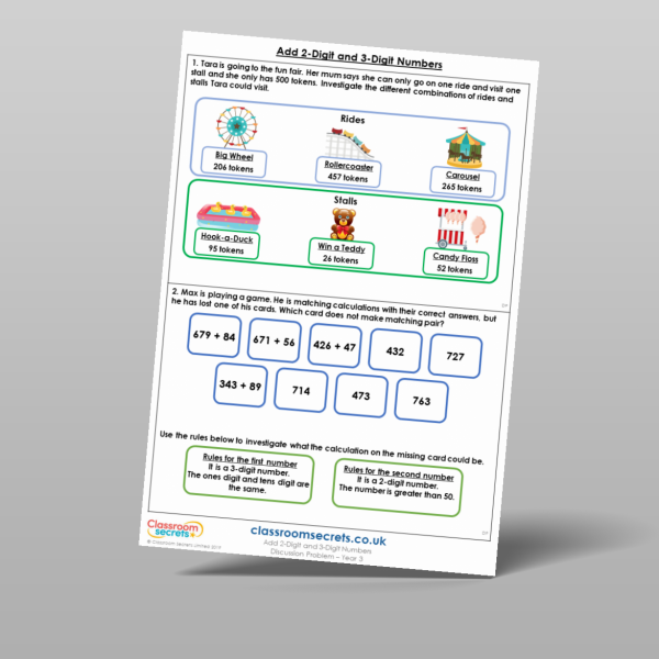 Year 3 Add 2 Digit And 3 Digit Numbers Discussion Problem Resource ...