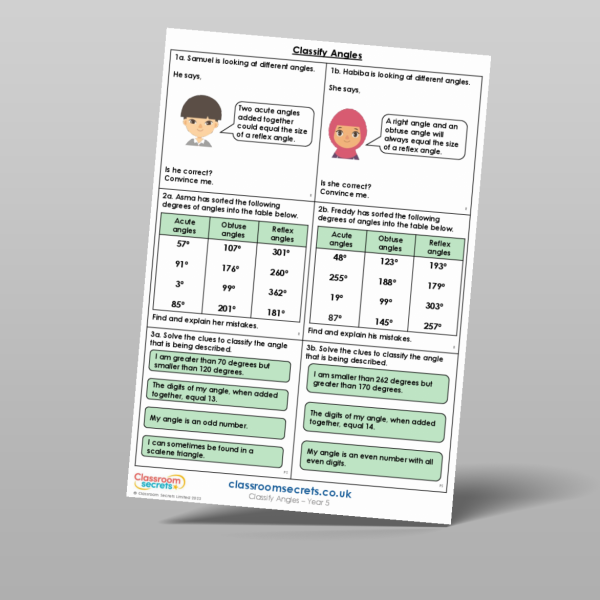 Year 5 Classify Angles Reasoning And Problem Solving Resource Classroom Secrets
