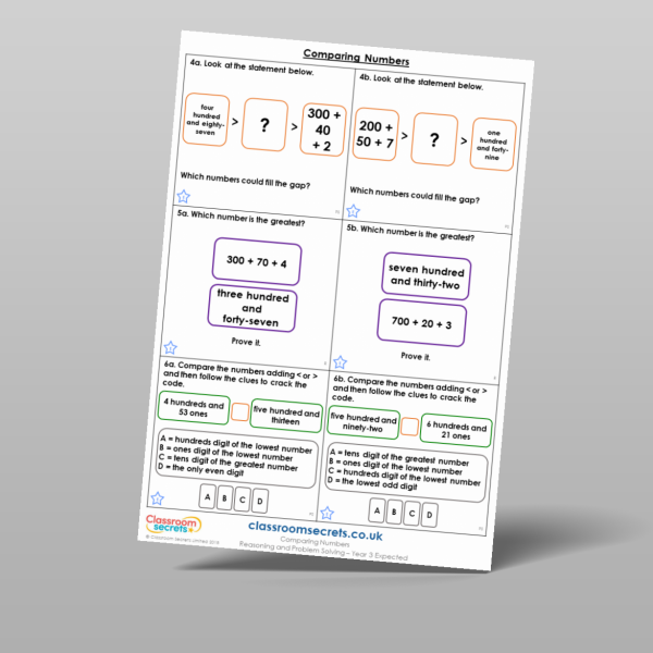 Year 3 Comparing Numbers Reasoning And Problem Solving Resource Classroom Secrets