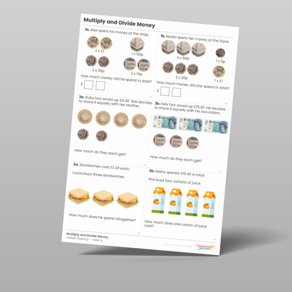 Year 4 Multiply And Divide Money Varied Fluency Resource | Classroom ...