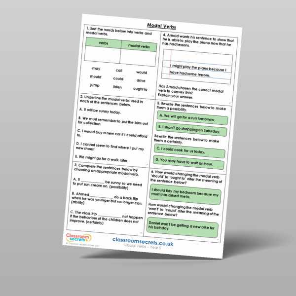 Year 5 Using Modal Verbs Mixed Activity Resource | Classroom Secrets