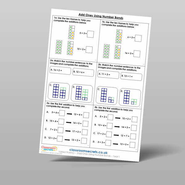 Year 1 Add Ones Using Number Bonds Varied Fluency Resource | Classroom ...