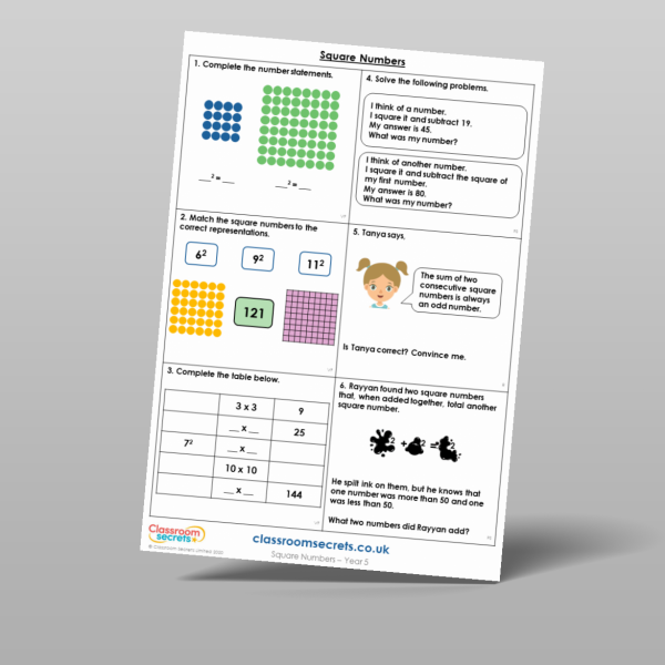 Year 5 Square Numbers Mixed Activity Resource | Classroom Secrets